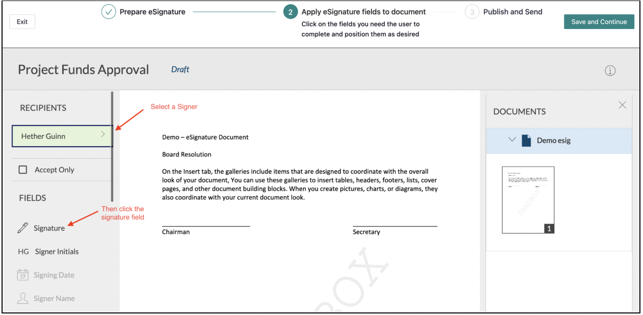 Placing the Signatures and Publishing the eSignature – Govenda