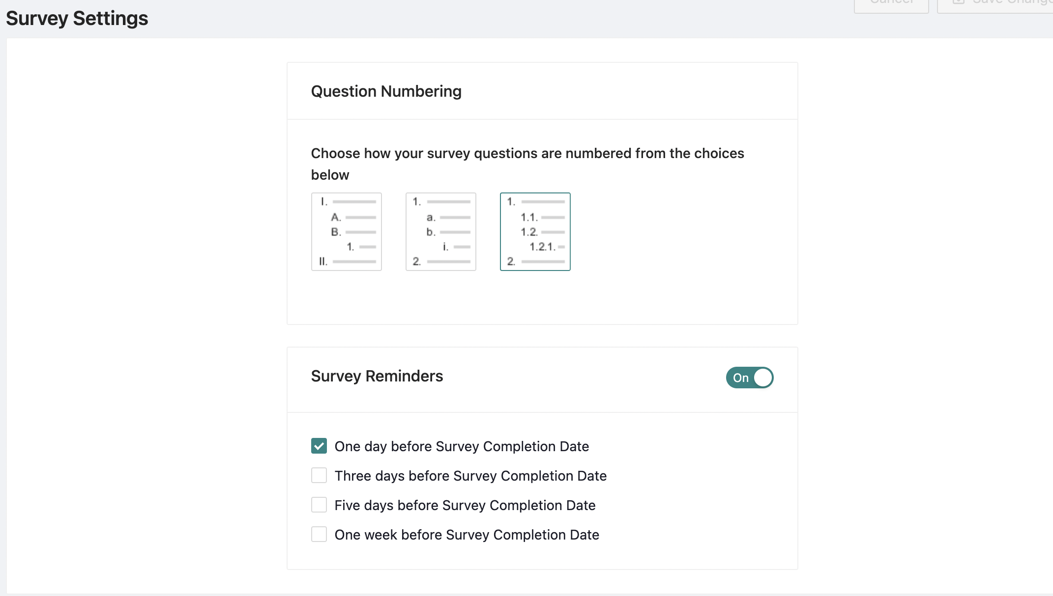 Survey Settings – Govenda
